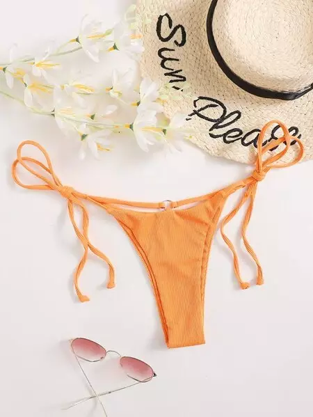 Slip bikini a costine con coulisse laterale