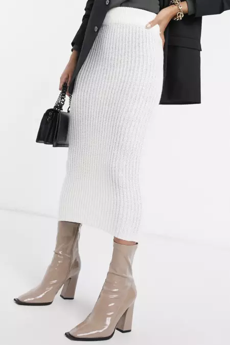 Axe Paris Knit Midi sijonas kreminės spalvos