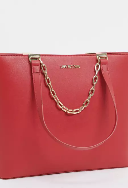 Bolso tote de cadea grande de Love Moschino en vermello