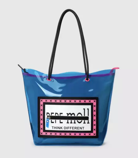 Bolso shopper grande Pepe Moll azul transparente con cremalleira