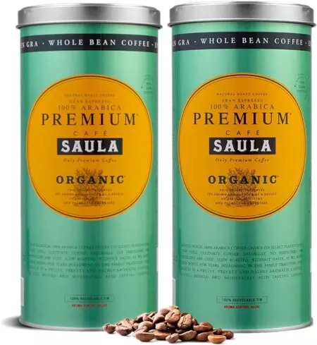 Saula Café Premium Bean Bio 100% Arabica - Pack de 2 canettes de 500 gr