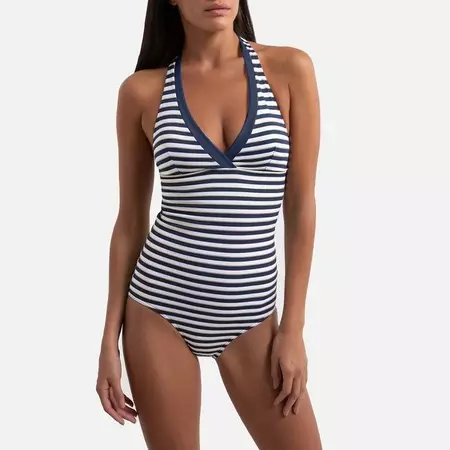 Triangle swimsuit na may striped print