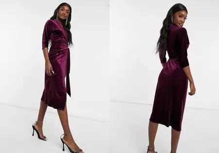 Asos Design Tall Velvet Wrap Midi Dress Sa Cranberry 1