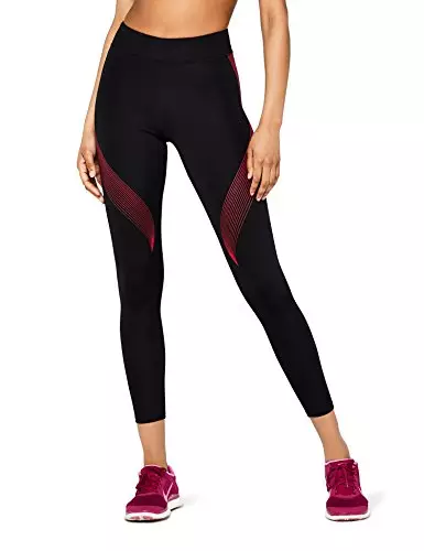 AURIQUE Legging de sport femme, Noir (Black/love Potion), 40 (Taille fabricant : Small)