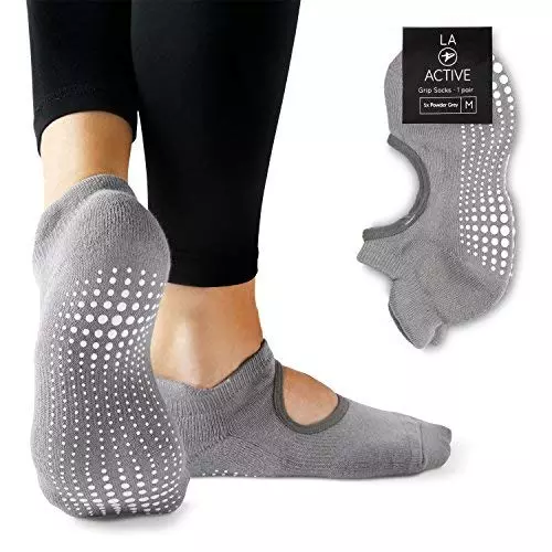 LA Active Chaussettes Antidérapantes - Pour Yoga Pilates Ballet Barre Femmes Hommes - Ballet (Gris)