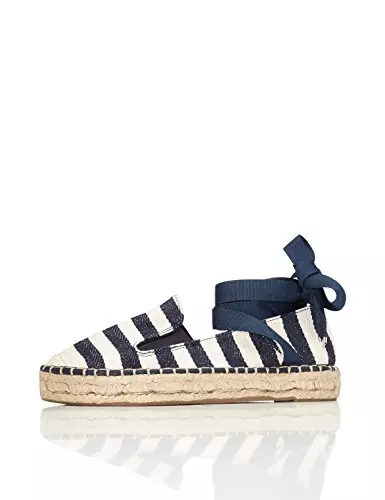 FIND Læder Espadrille med krydsede stropper til kvinder, forskellige farver (Navy/hvid), 40 EU