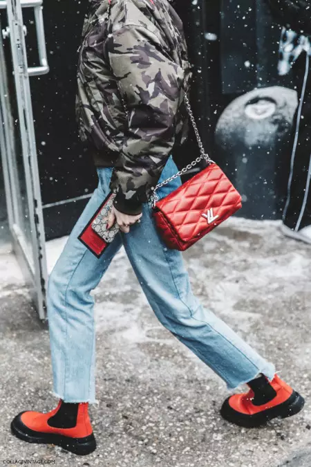 Nyfw New York Fashion Week Fall Winter 17 Street Style Pernille Teisbaek Military Trend Bomber Vetements Jeans Rainy Boots Red Bag 2