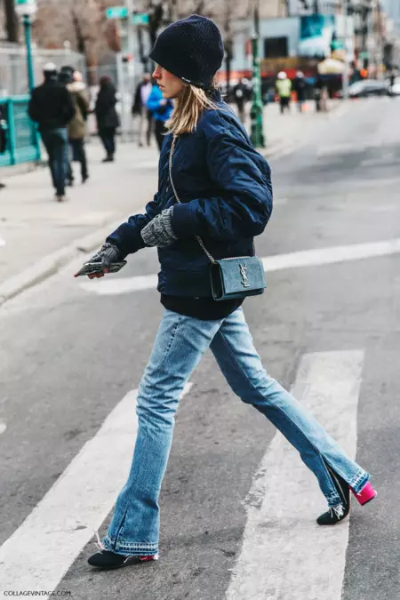 Nyfw Ņujorkas modes nedēļa rudens ziema 17 Street Style Saint Laurent soma Jessica Minkoff Jeans Bomber 1