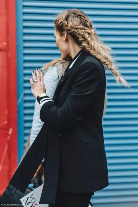 Nyfw New York Fashion Week შემოდგომა ზამთრის 16 ქუჩის სტილი Olivia Palermo Braids Black Outfit